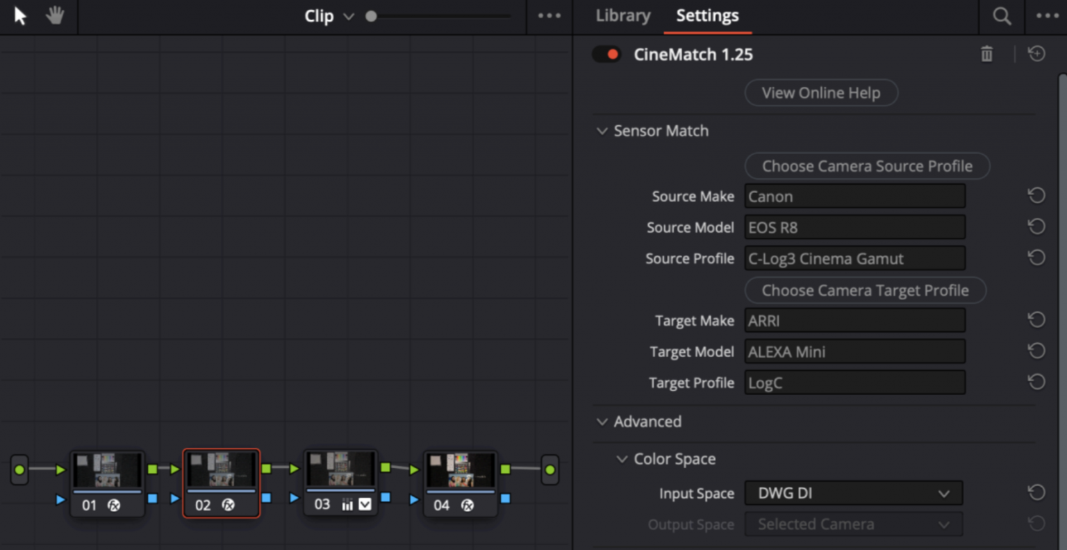 Using CineMatch with DaVinci Wide Gamut